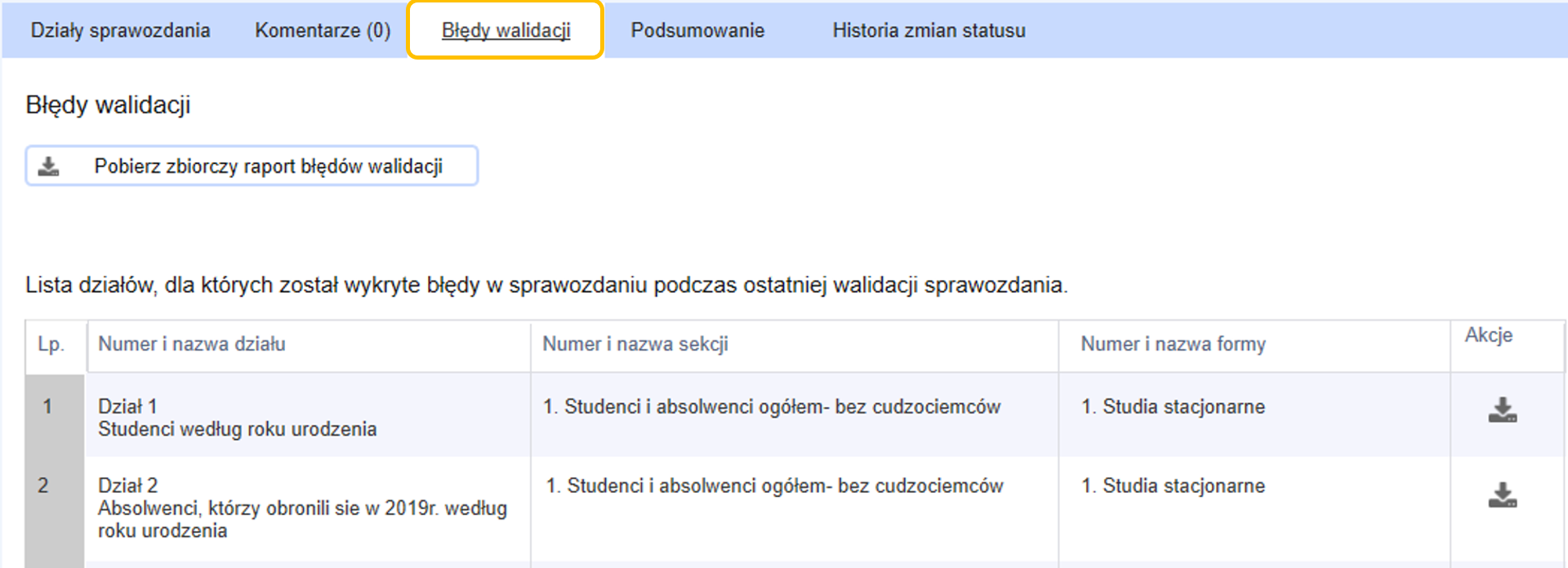 Walidacje i weryfikacja sprawozdań GUS – Pomoc POL-on