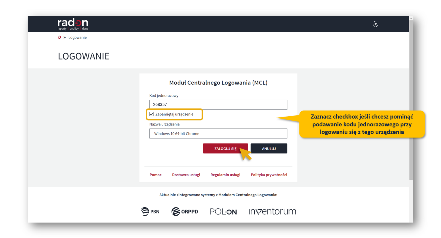 Moduł Centralnego Logowania – logowanie do konta za pomocą dwuetapowego uwierzytelniania – Pomoc ...